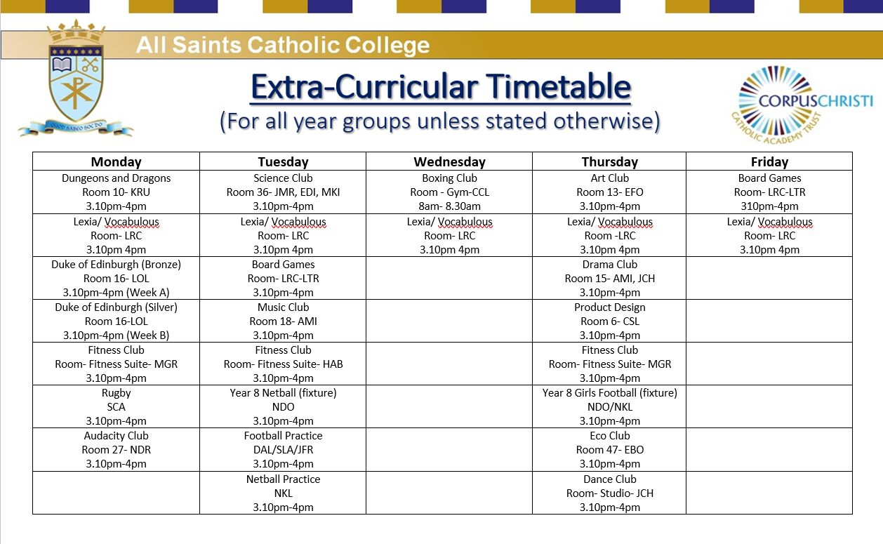 Extra Curricular :: All Saints Catholic College